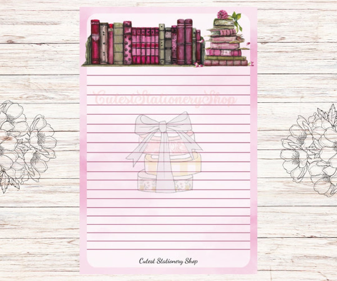 Pink Bookshelf Book Stack Stationery Writing Paper Book Stationery Pen ...
