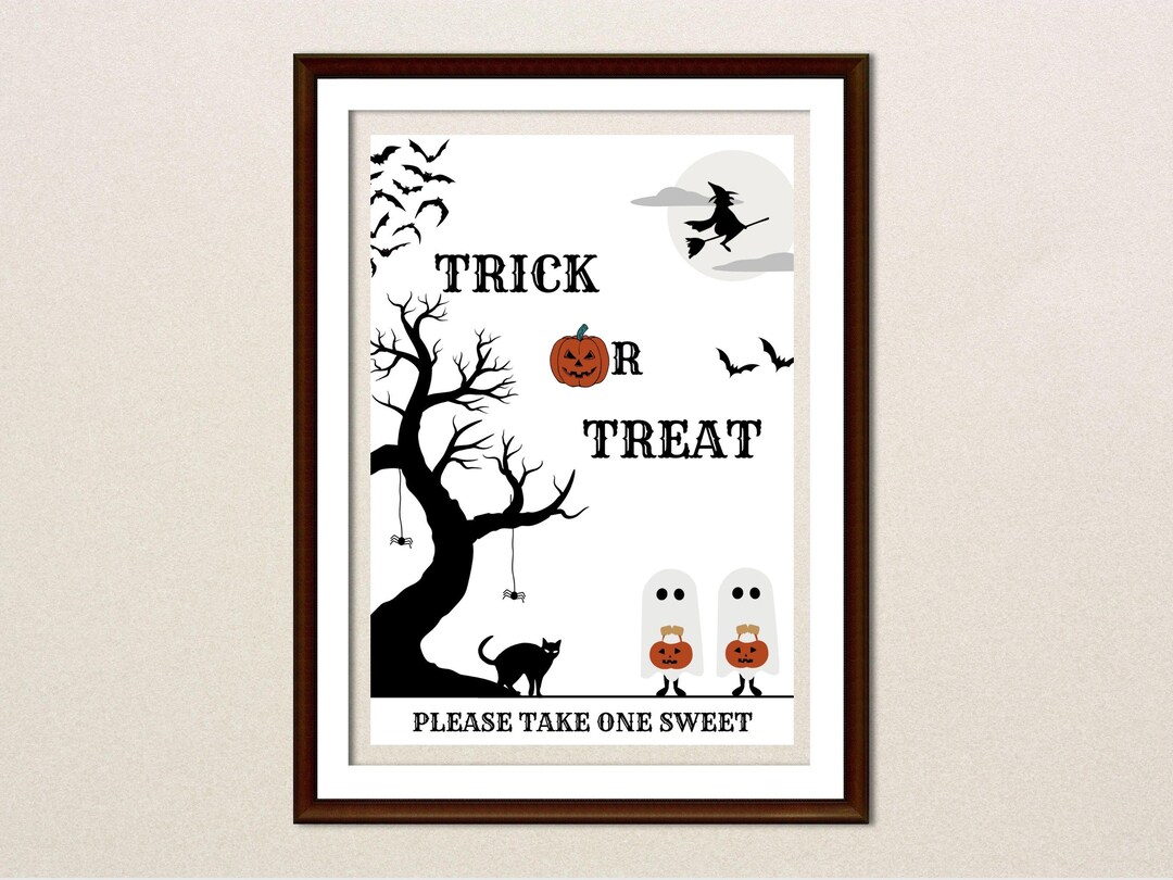 Halloween Trick or Treat Printable, Halloween Art, Fall Sign, Halloween ...