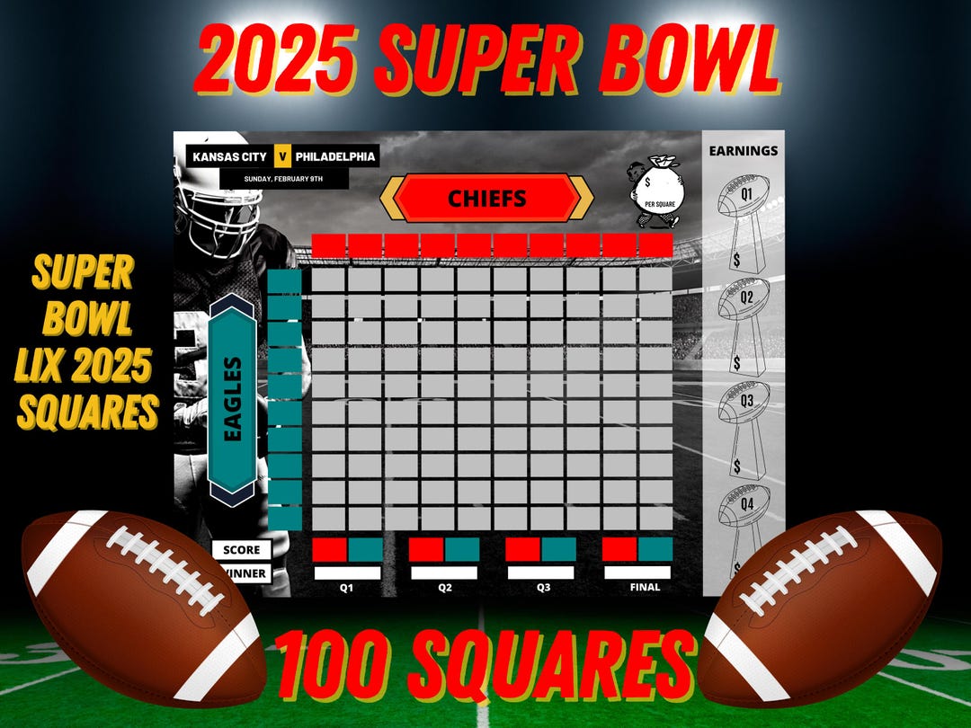 Super Bowl Super Bowl 2025 100 Squares Game Day 100 Squares Super Bowl ...