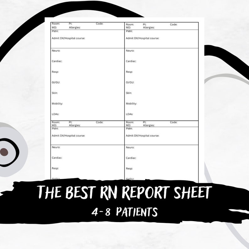 Nurse Report Sheet for 4 to 8 Patients Icu Pcu Med Surg - Etsy