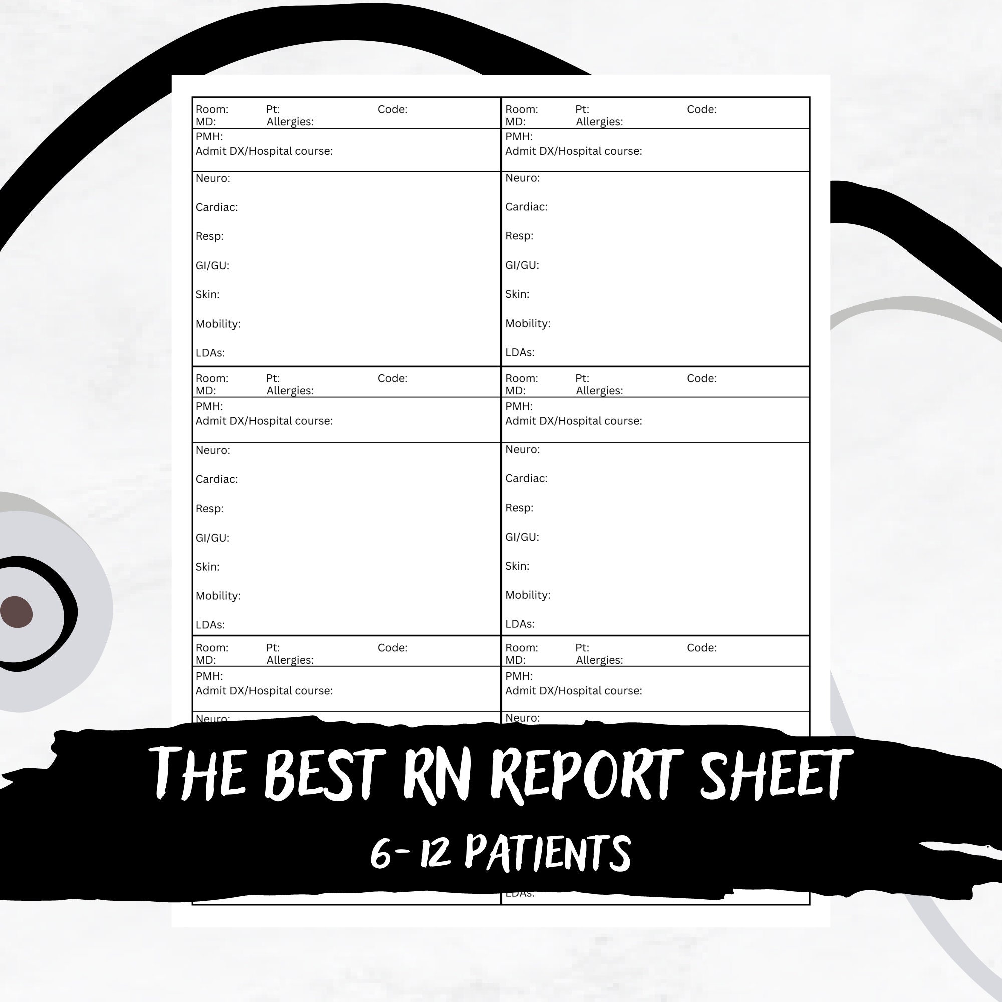 Nurse Report Sheet for 6 to 12 Patients, Pcu, Med Surg, New Grad Rn ...