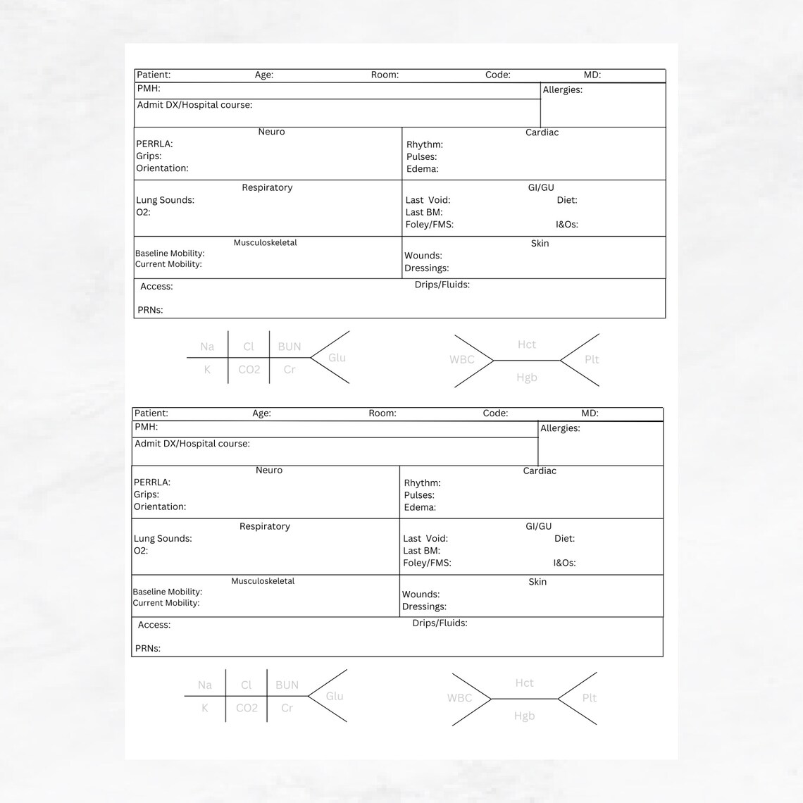 PCU/ICU Nurse Report Sheet Handoff Report Nurse Brain - Etsy