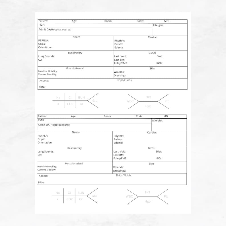 PCU/ICU Nurse Report Sheet Handoff Report Nurse Brain - Etsy