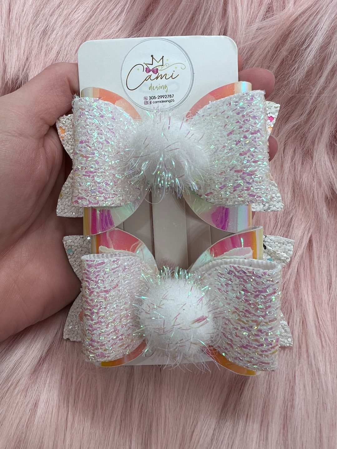 White and Pink Glitter Hair Bow , White and Pink Hair Clip ,toddler ...