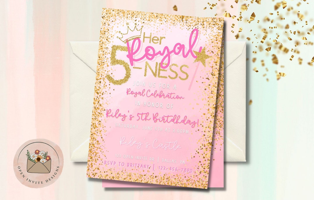 5th Birthday Invitation Editable Girls Birthday Invite 5th Birthday ...