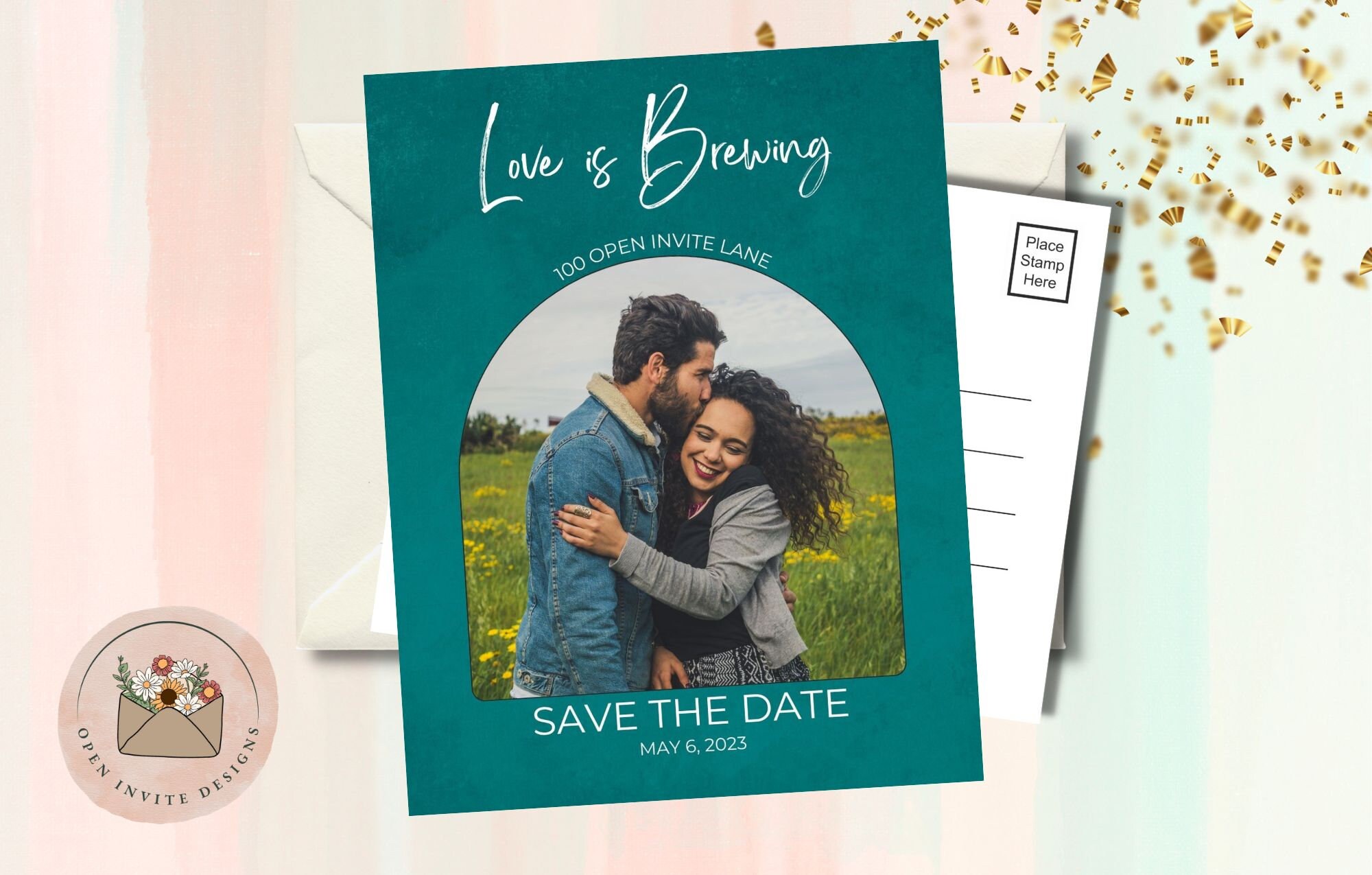 Save the Date Postcard Editable Design Love is Brewing - Etsy