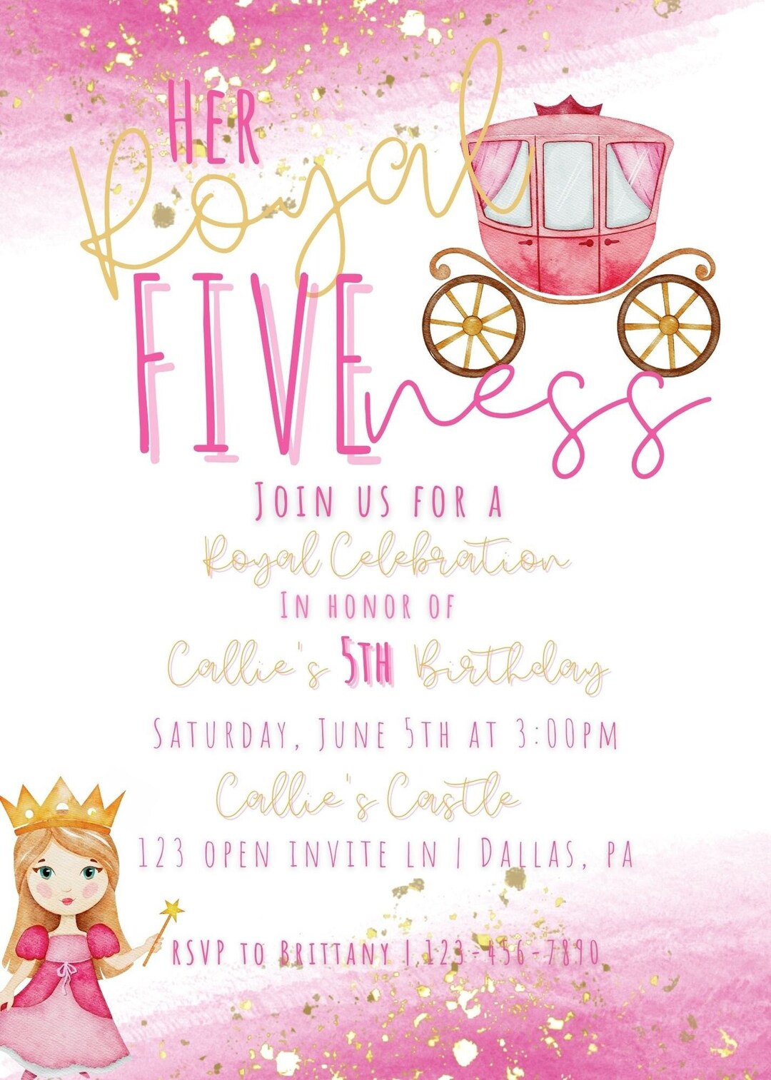 5th Birthday Invitation | Editable Girls Birthday Invite | 5th Birthday ...