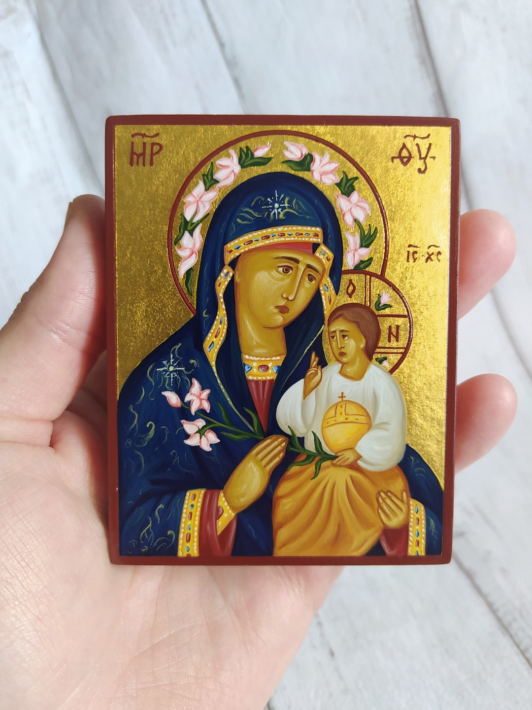 Theotokos Unfading Flower Hand Painted Icon Mother of God Orthodox Icon ...