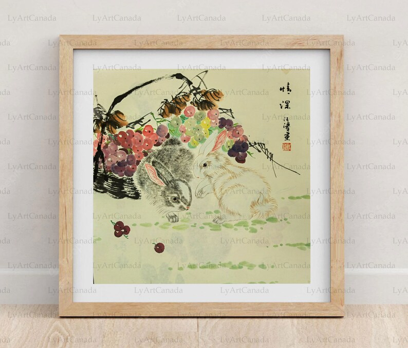 Rabbit Chinese Ink Digital Download, Rabbit Art, Animal Painting, Wall ...