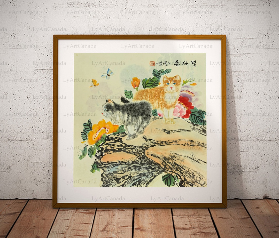 Asian Cats Painting, Animal Asian Poster, Cats Fine Art Print, Cat Art ...
