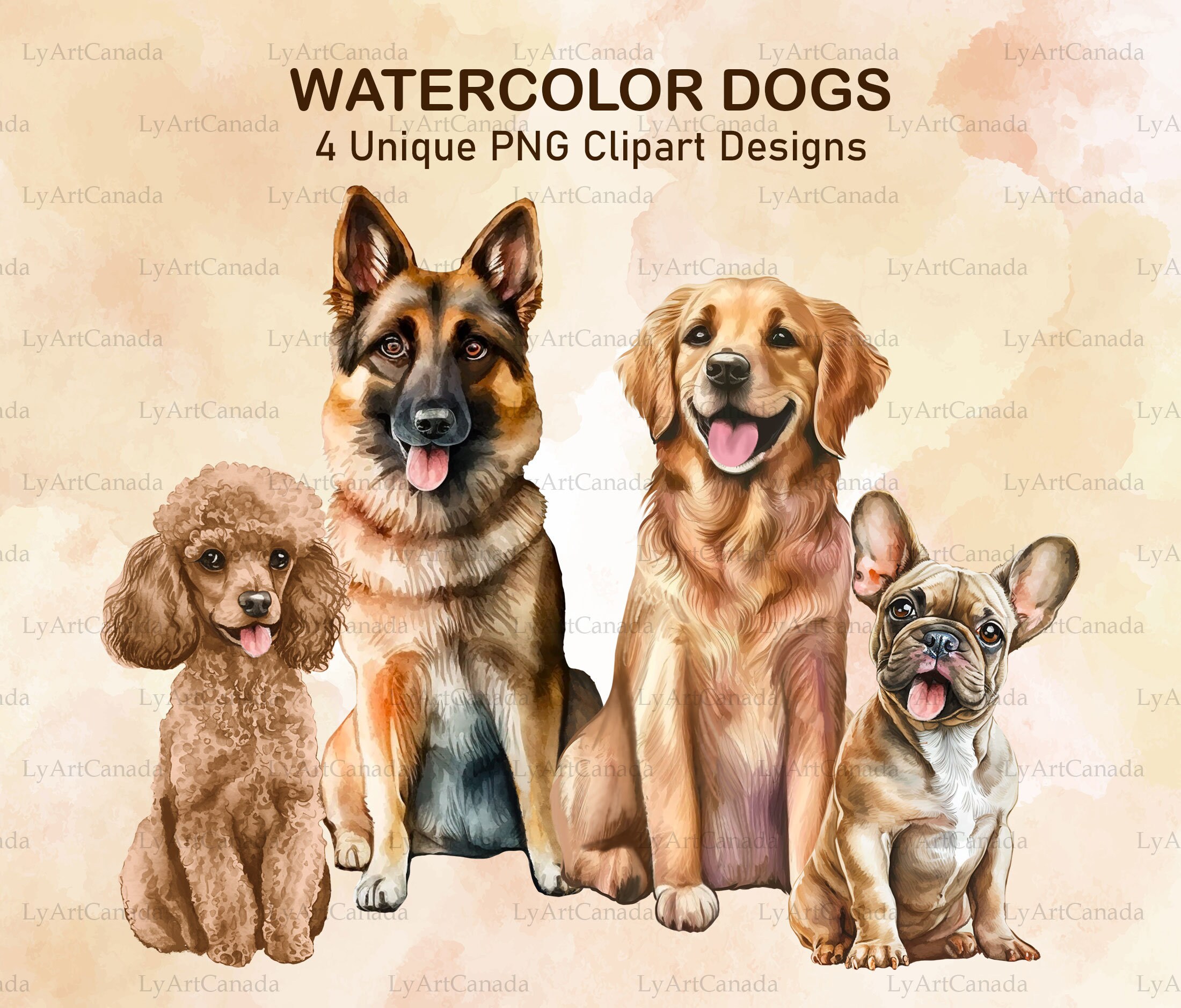 Dogs Watercolor Clipart, Dog Breeds Cliparts, Cute French Bulldogs ...