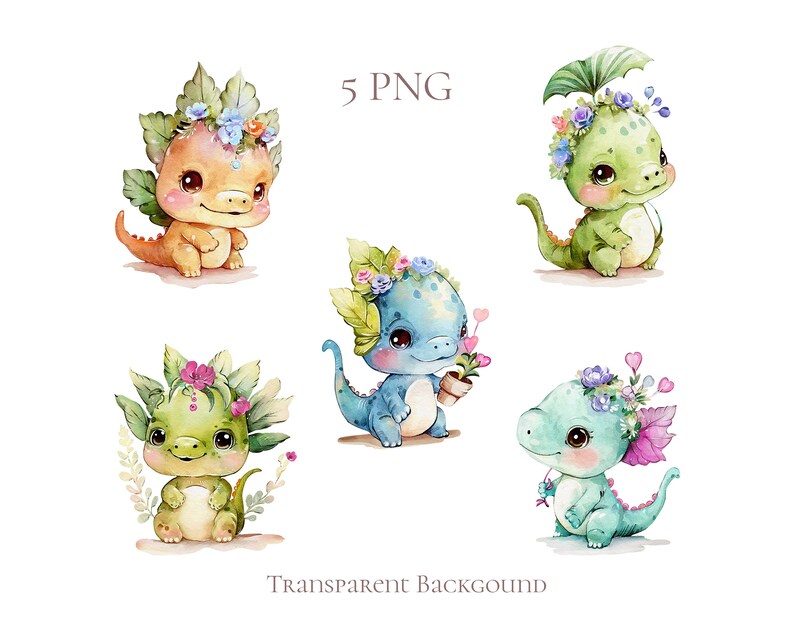 Dinosaurs Watercolor PNG Cute Clipart Baby Animal Nursery - Etsy