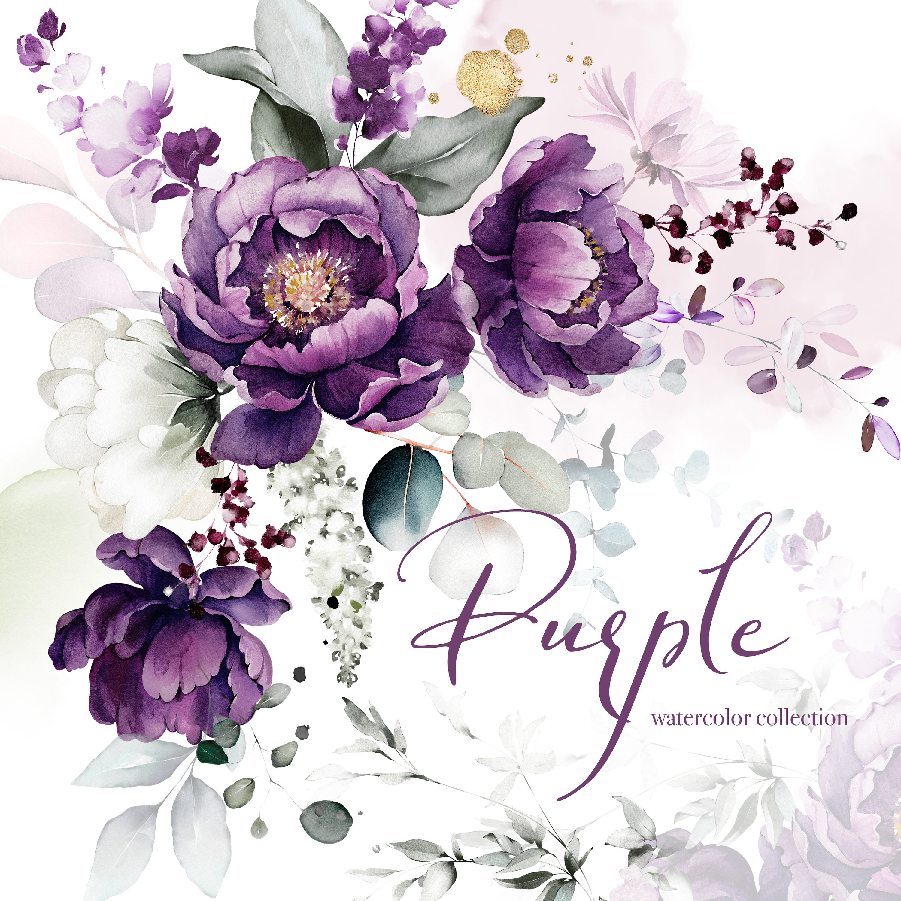 Watercolor Purple Flower Clip Art