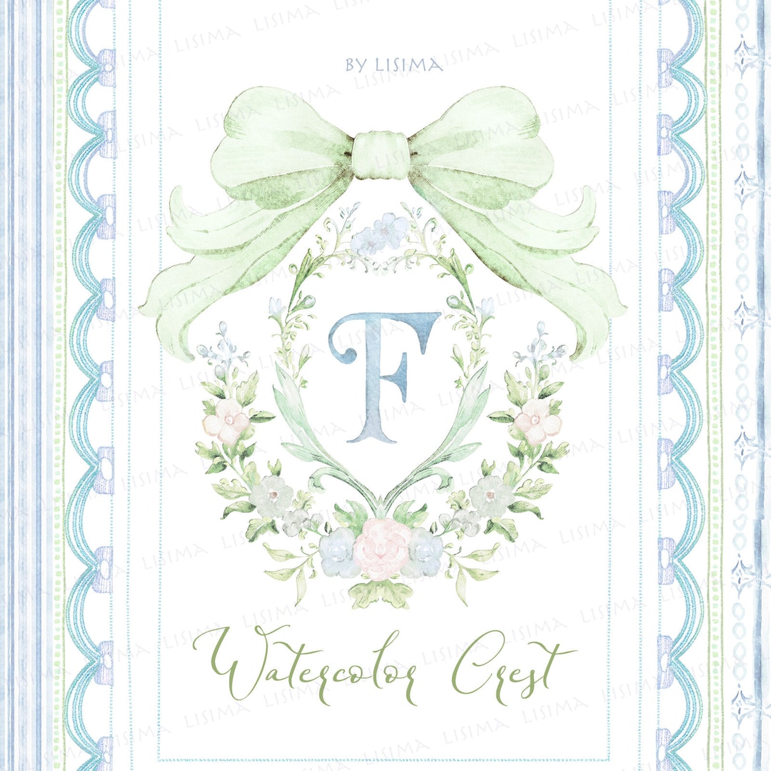 Watercolor Crest Baby Shower, Green, Little Flowers Bow Grand ...