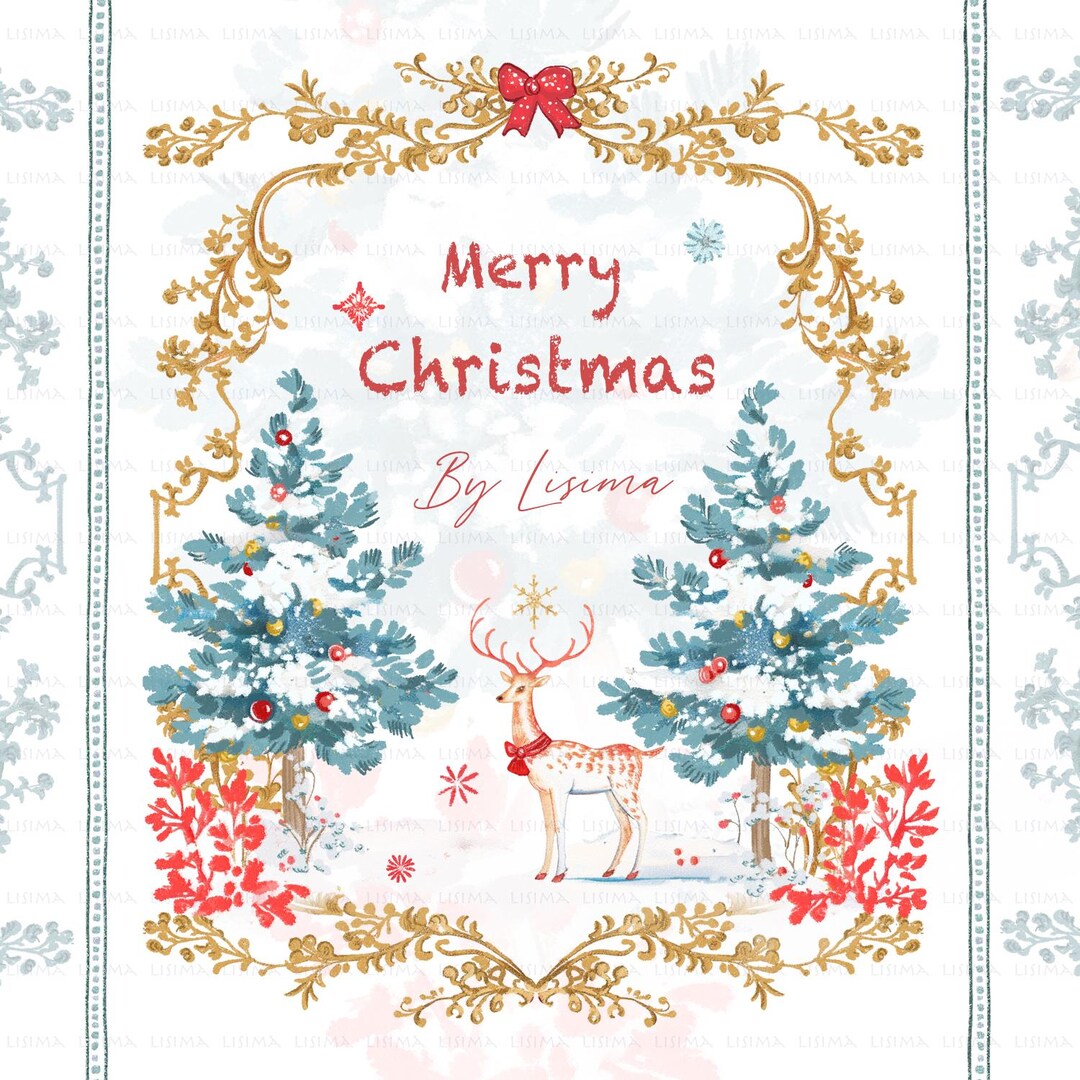 Christmas Crest DIY Digital Clipart, Red Bow, Digital Paper Frames ...