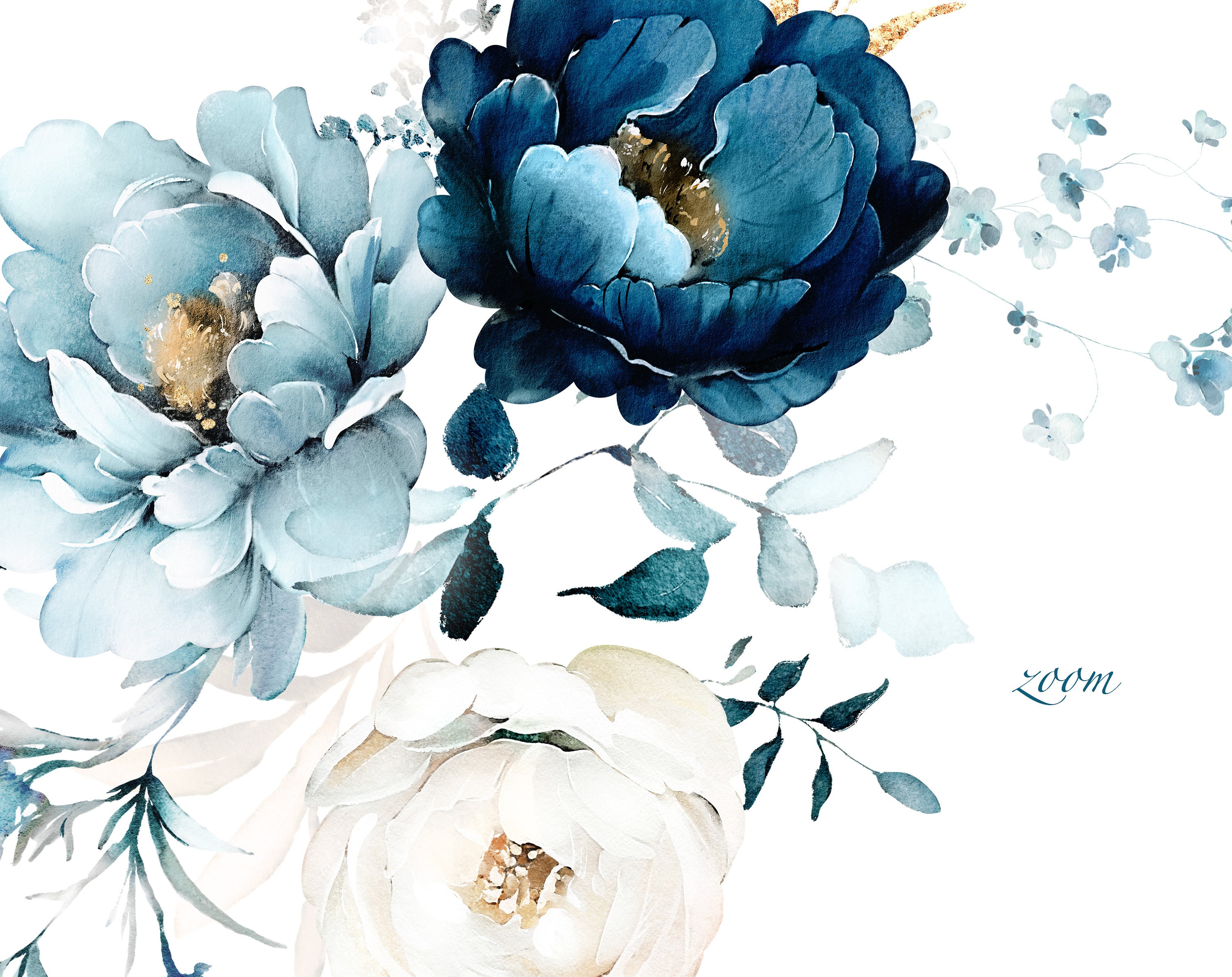 Watercolor Flower Blue Flowers Roses Peonies Floral Garden - Etsy