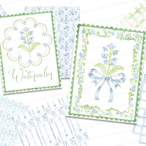 Watercolor Botanical Frames, Wedding Blue Vintage, Grand Millennial ...