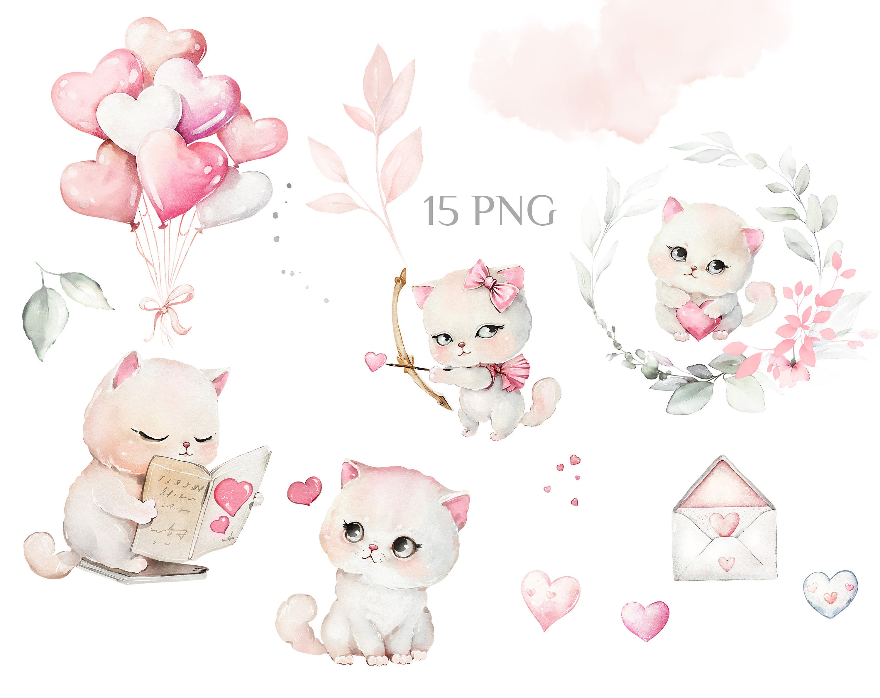 Cat Watercolor PNG, Kitty Cute Clipart, Baby Animal, Nursery Decor ...