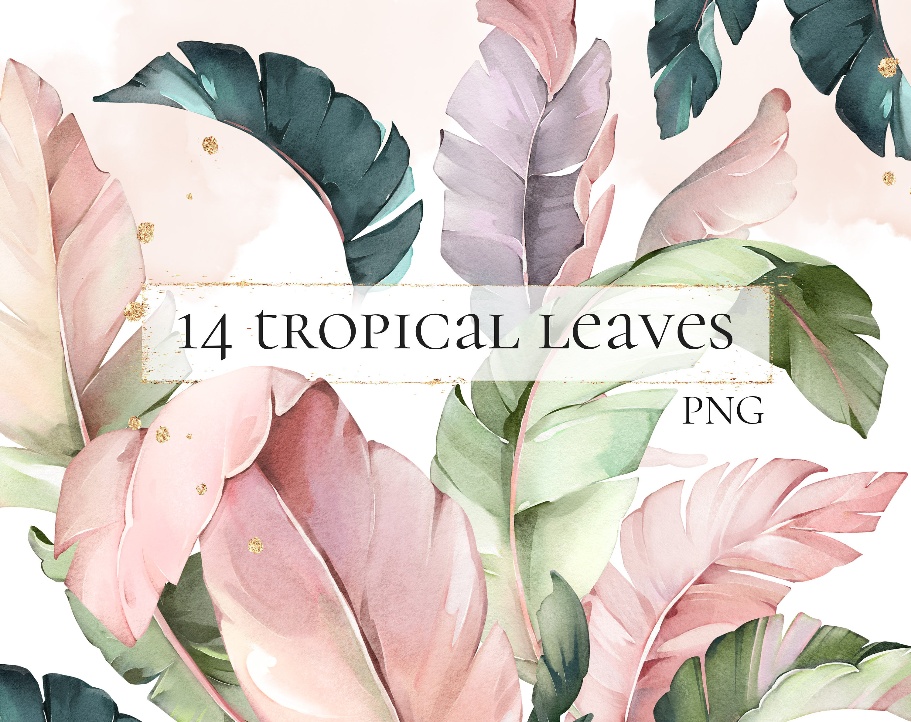 Watercolor Tropical Clipart, Exotic Clipart Watercolor Banana Leaves ...