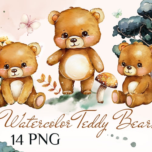 Teddy Bears Woodland Trees Butterfly Watercolor PNG Cute - Etsy
