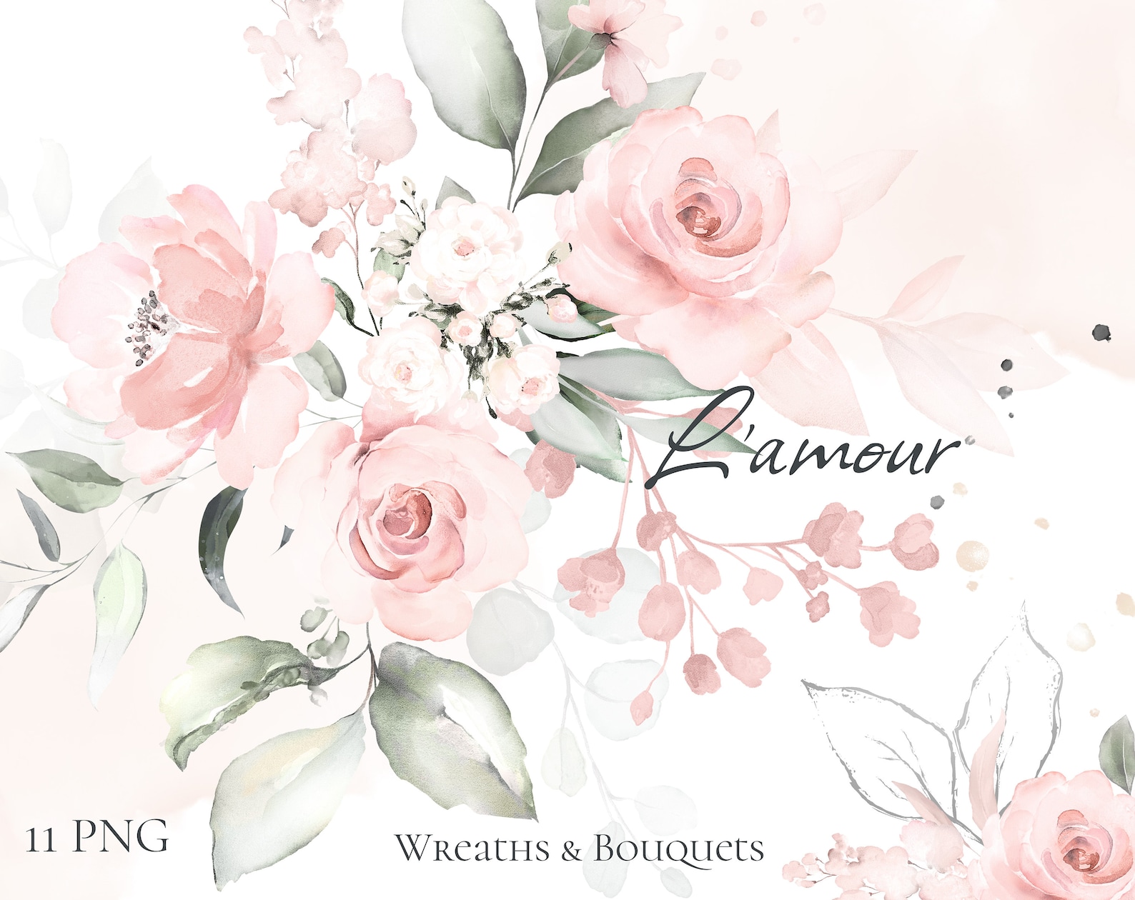 Watercolor Flower Pink Roses Floral Garden Bouquets PNG - Etsy