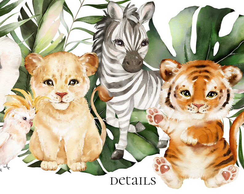 Watercolor Baby Shower, Nursery Safari Animals, Tropical Alphabet ...