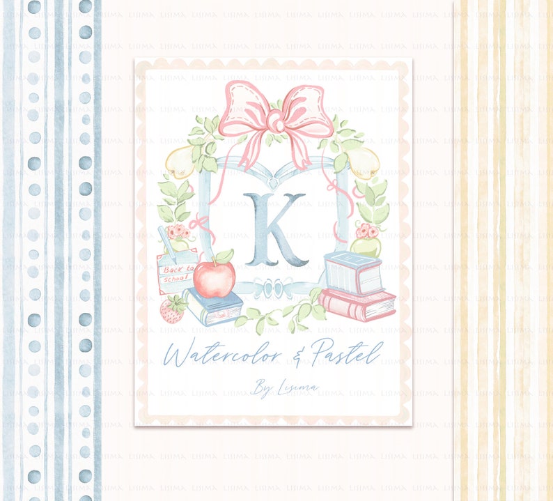 Watercolor Crest, Back to School, Family DIY, Bow, Cherries, Apple ...