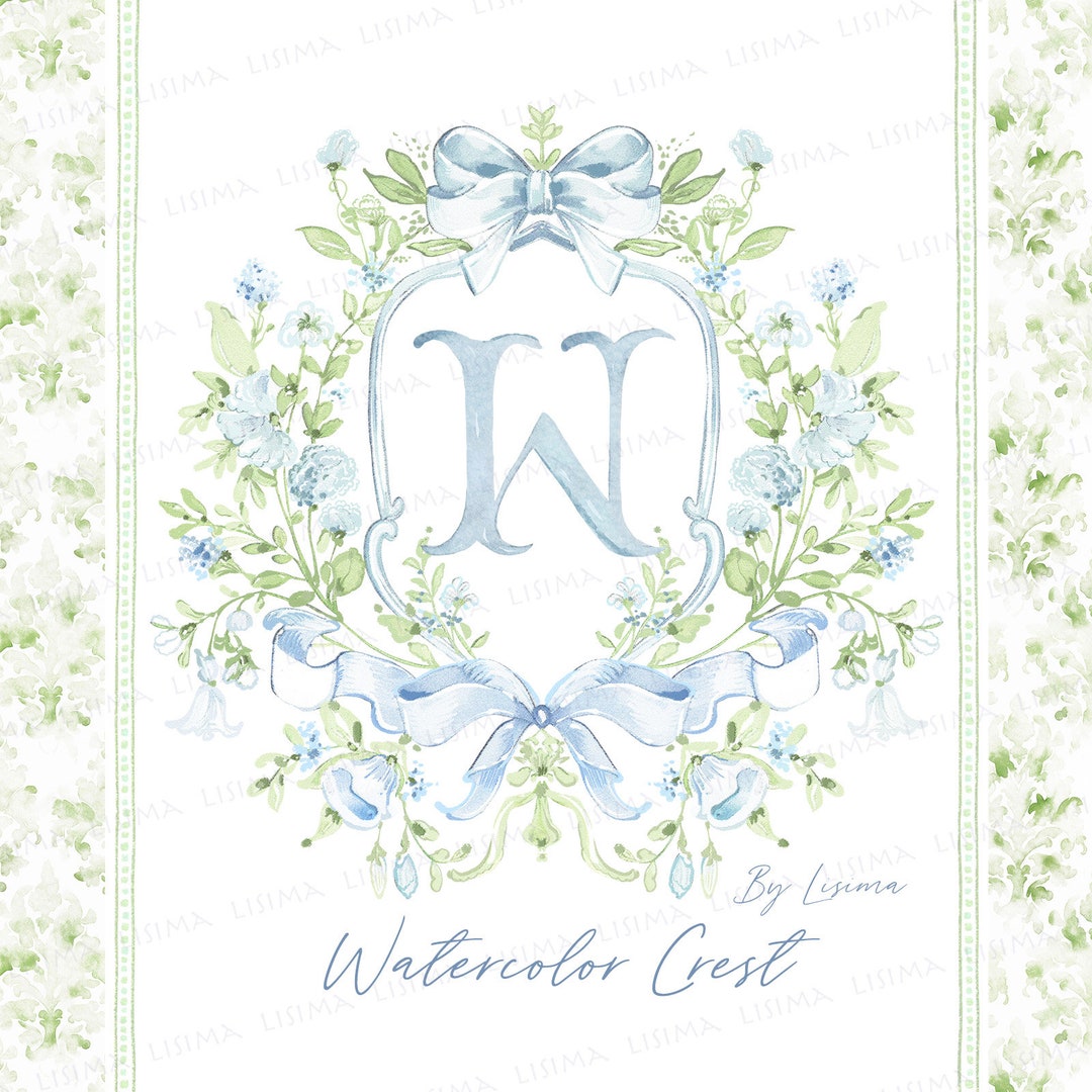Watercolor Crest Baby Shower, Green, Little Flowers Bow Grand ...