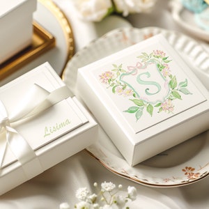 Watercolor Crest Green and Pink, Grand Millennial Delicate DIY Digital ...