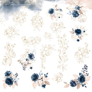 Watercolor Flower Navy Blue Roses, Floral Garden Bouquets PNG Clipart ...