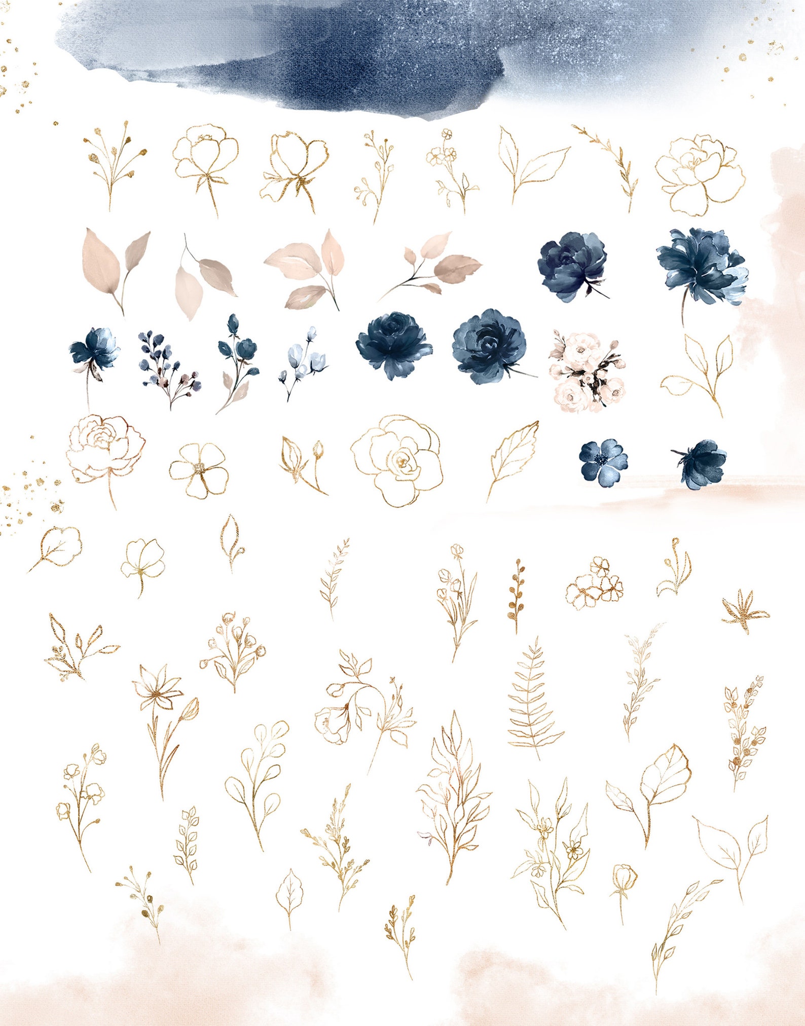 Watercolor Flower Navy Blue Roses, Floral Garden Bouquets PNG Clipart ...