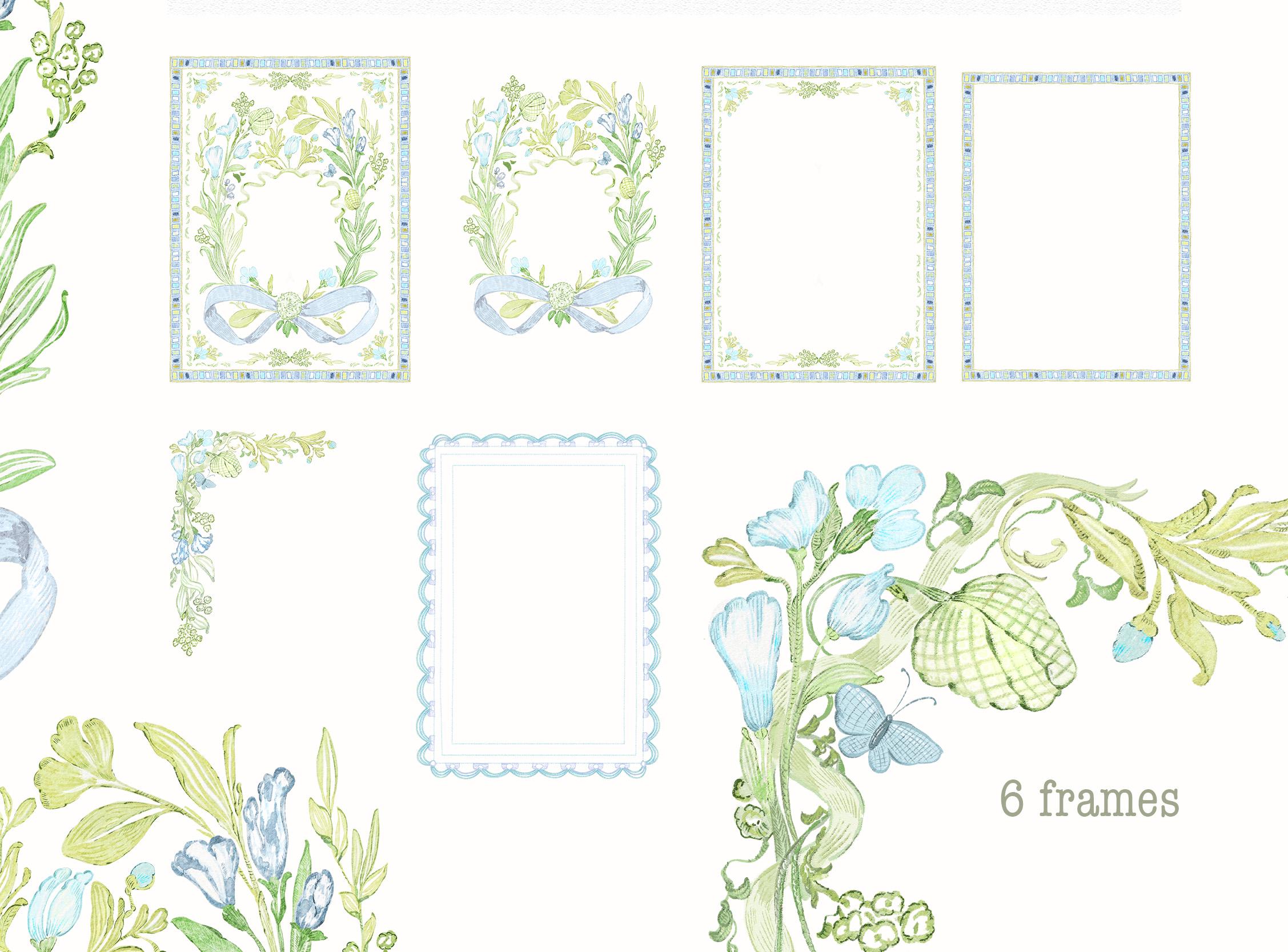 Watercolor Floral Frames: Blue Vintage DIY Clipart (digital Download ...