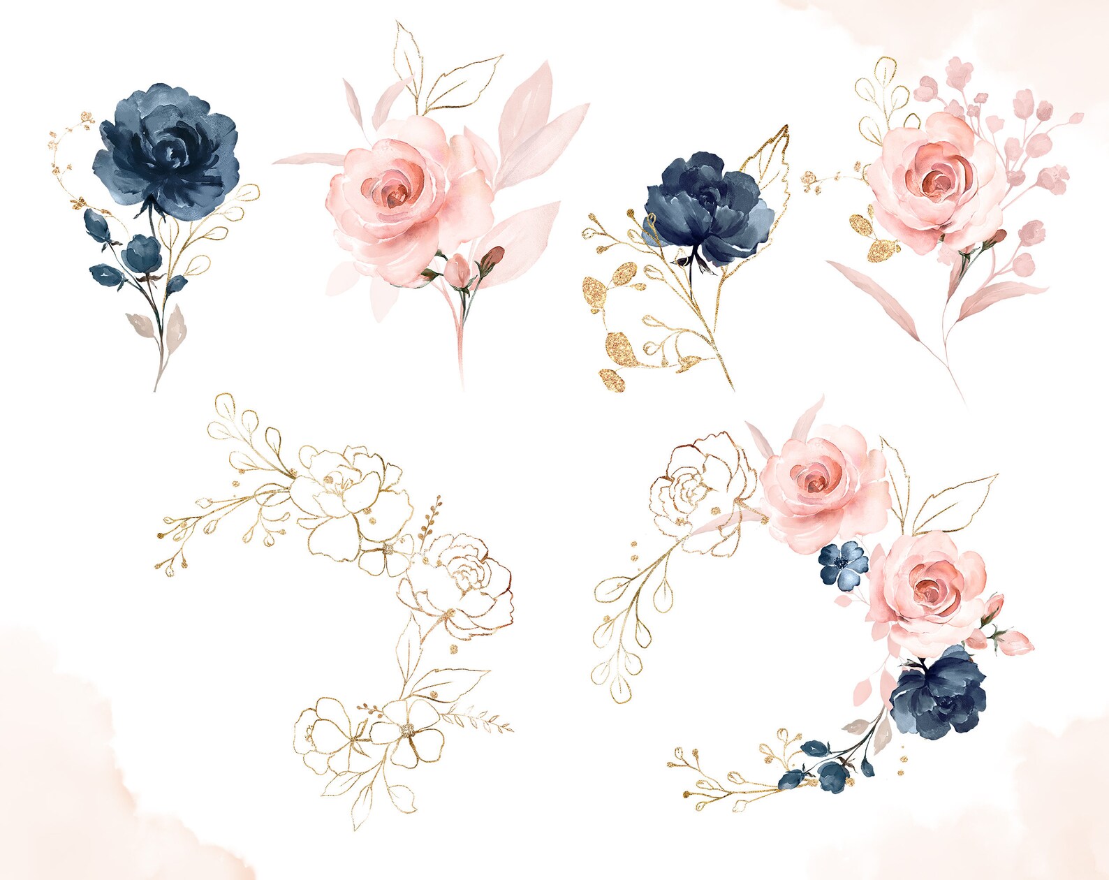 Watercolor Flower Pink Roses Floral Set Bouquets PNG Clipart - Etsy