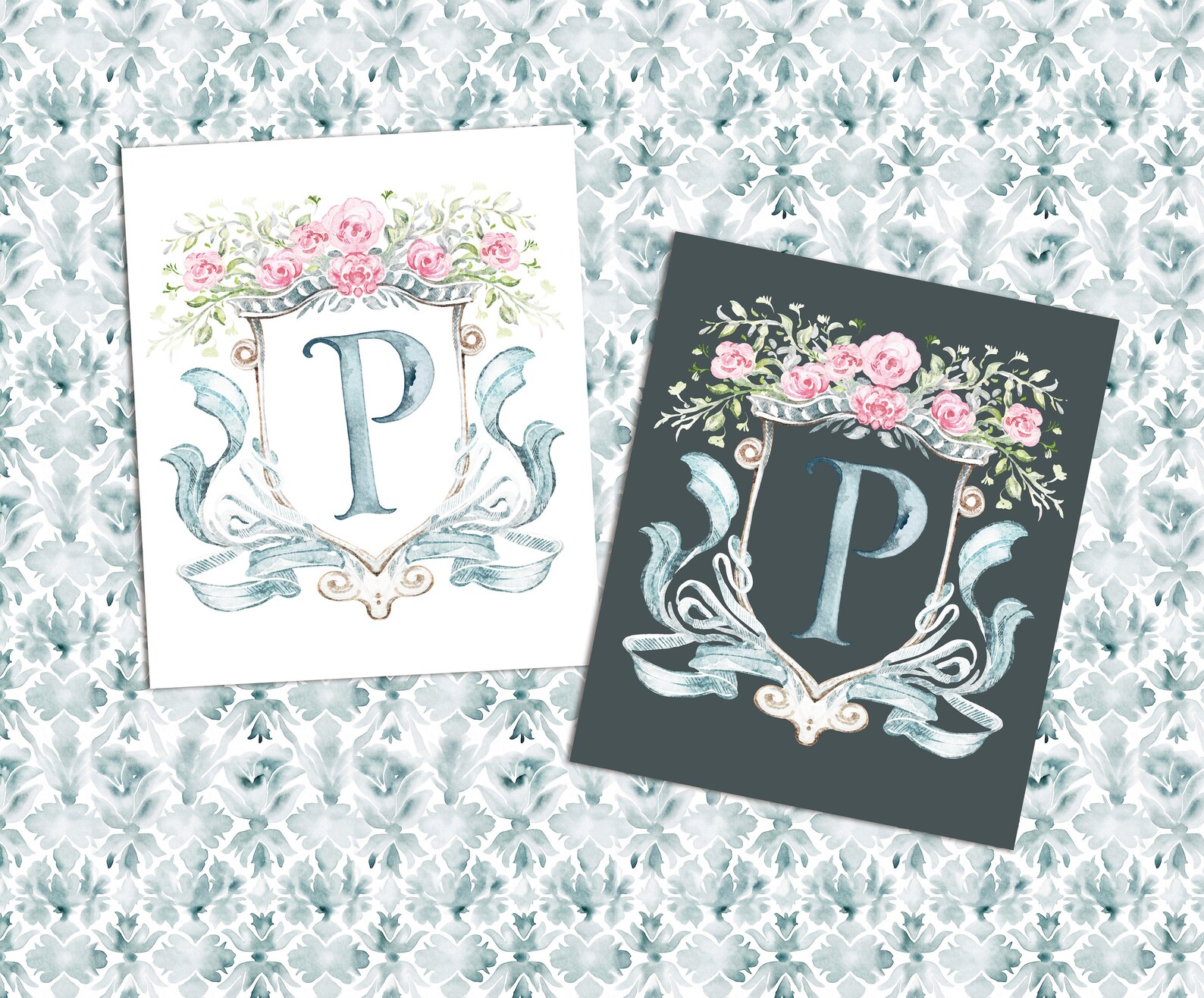 Watercolor Crest Baby Shower Wedding Pink and Little Flowers Bow Grand ...