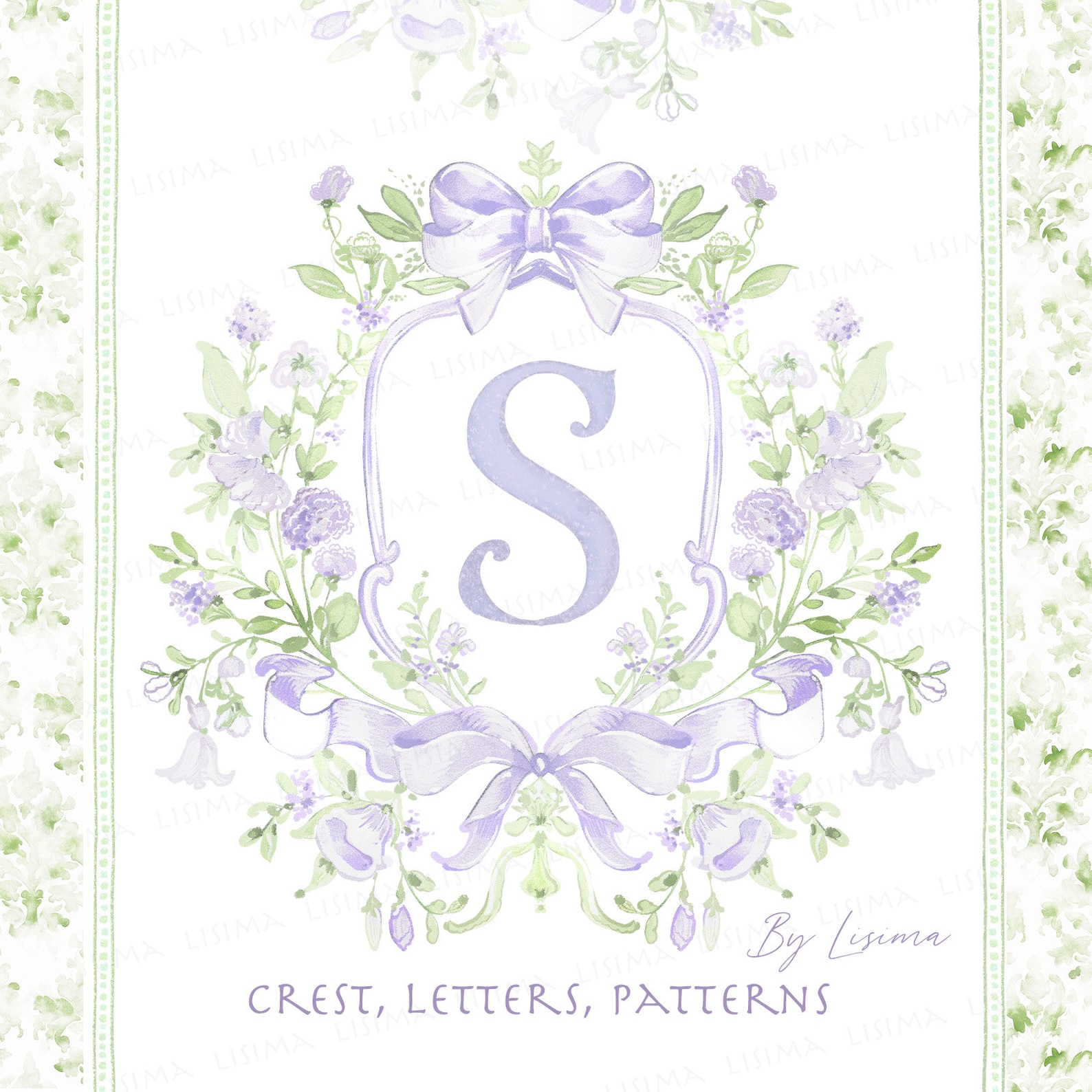 Watercolor Crest Baby Shower, Wedding, Lilac, Little Flowers Bow Grand ...