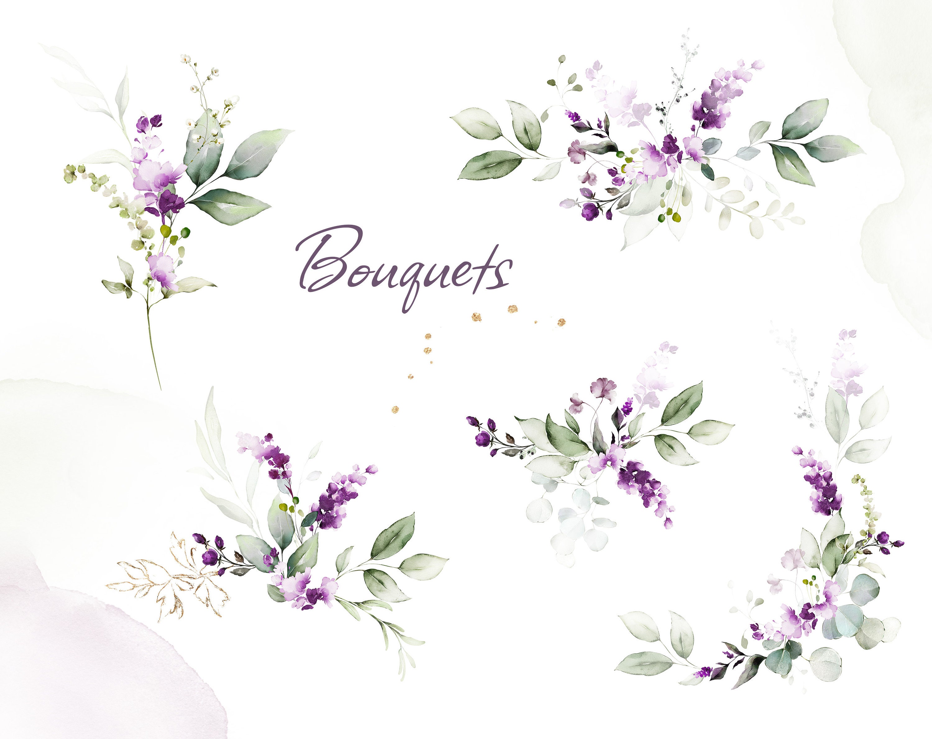 Watercolor Flower Lilac Lavender Floral Garden Bouquets PNG - Etsy
