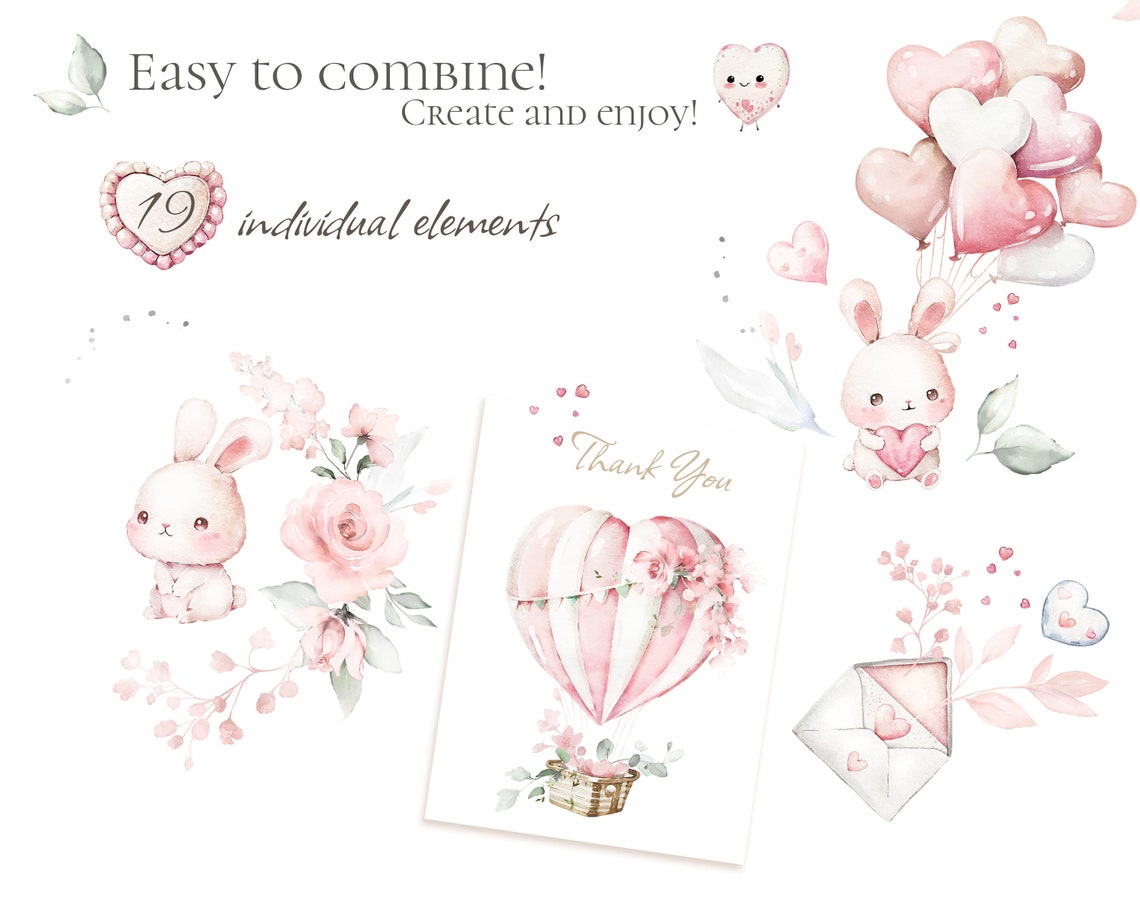 Bunny Watercolor PNG Teddy Cute Clipart Baby Animal Nursery - Etsy