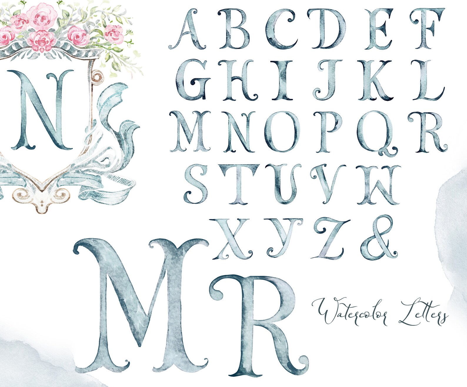 Watercolor Crest Baby Shower Wedding Pink and Little Flowers Bow Grand ...