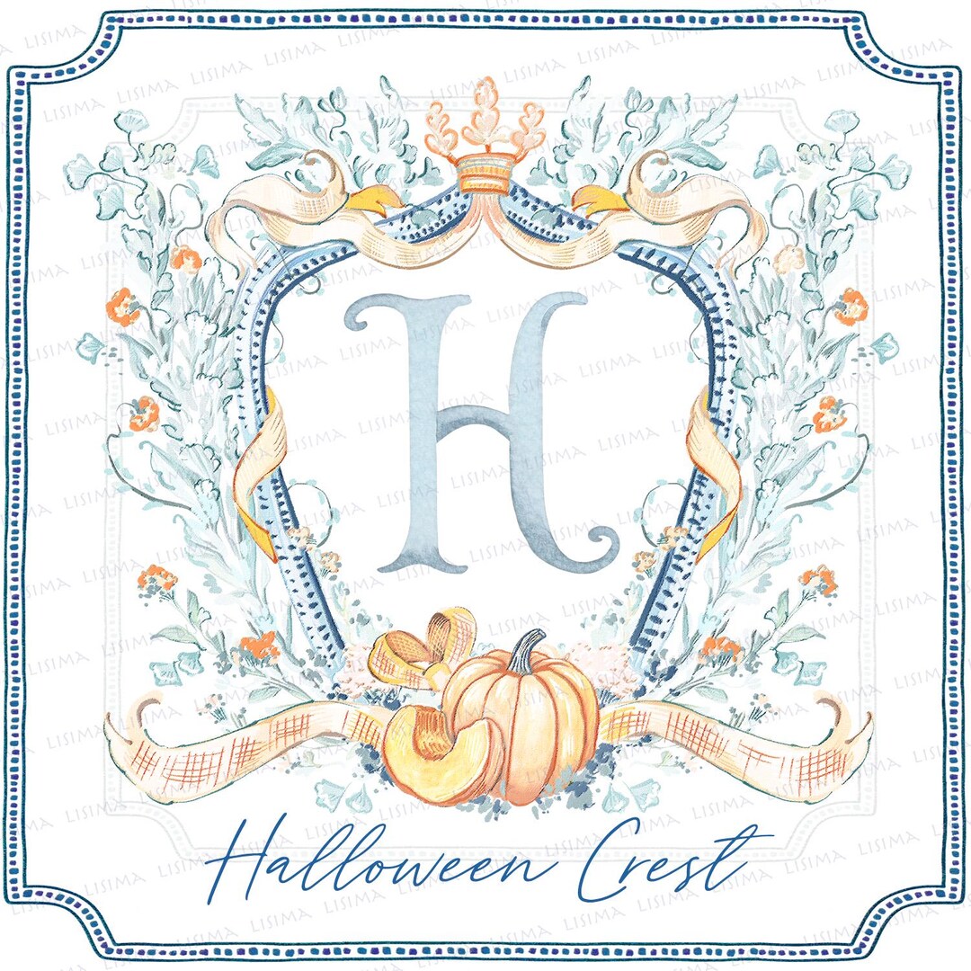 Halloween Blue Crest and Orange Pumpkin, DIY Invite for Party ...