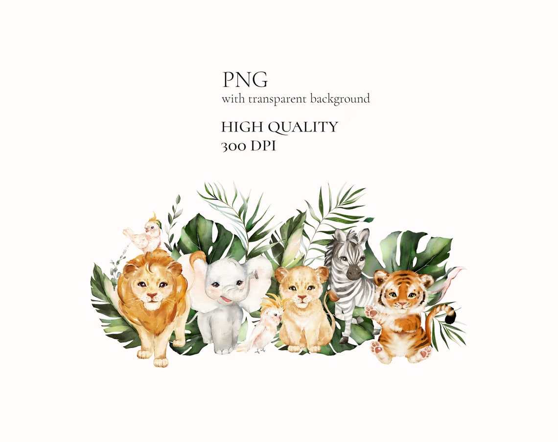 Watercolor Baby Shower, Nursery Safari Animals, Tropical Alphabet ...