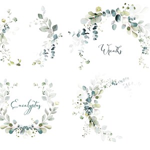 Watercolor Eucalyptus Greenery Bouquets PNG Clipart Set, Wedding ...