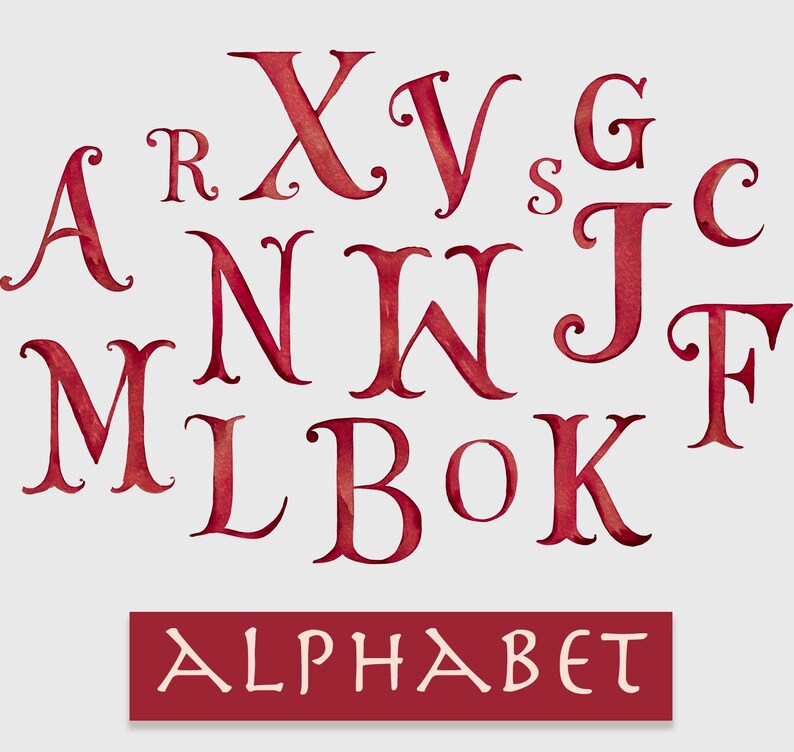 Watercolor Alphabet - Png, Red - Etsy