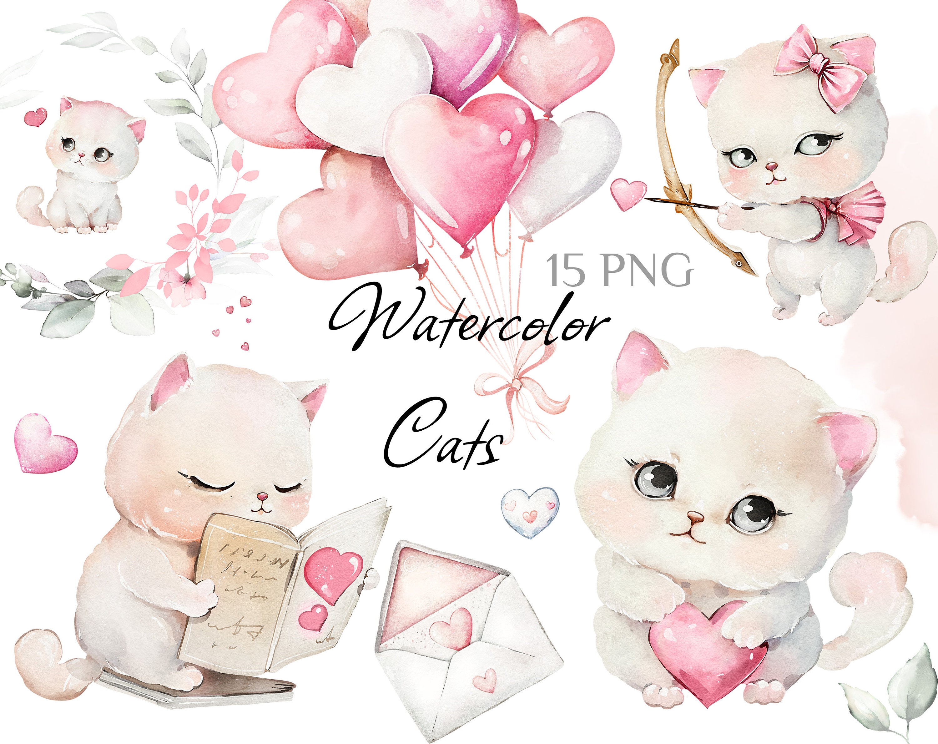 Cat Watercolor PNG, Kitty Cute Clipart, Baby Animal, Nursery Decor ...
