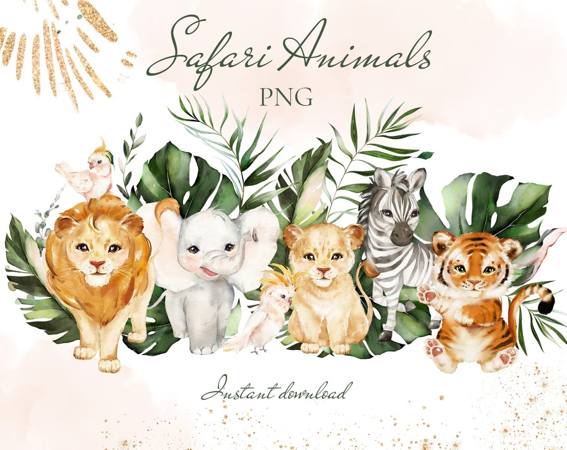 Watercolor Baby Shower Nursery Safari Animals Tropical - Etsy