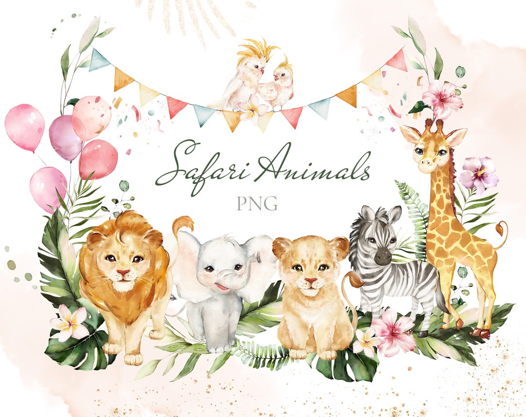 Watercolor Baby Shower, Nursery Safari Animals, Tropical Alphabet ...