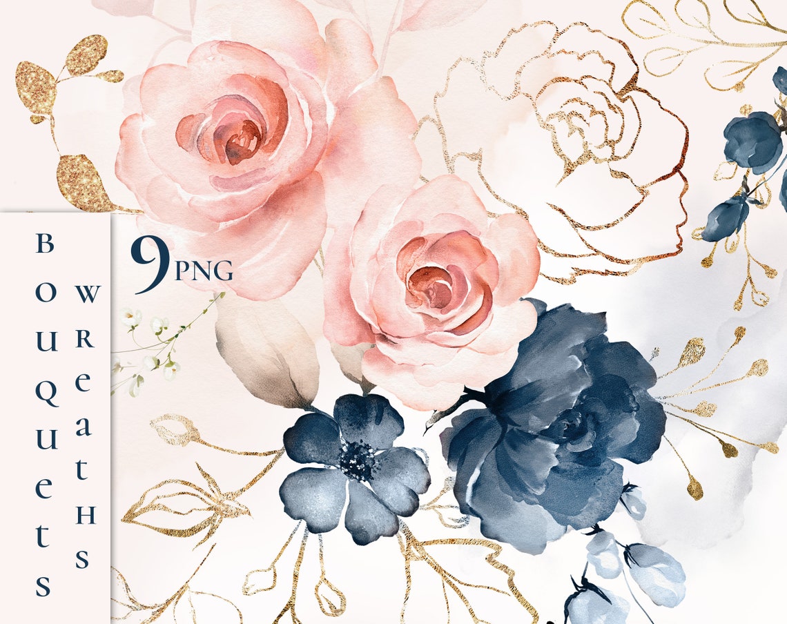 Watercolor Flower Pink Roses Floral Set Bouquets PNG Clipart - Etsy