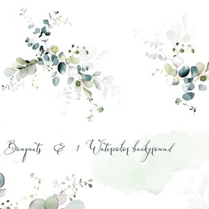 Watercolor Eucalyptus Greenery Bouquets PNG Clipart Set, Wedding ...