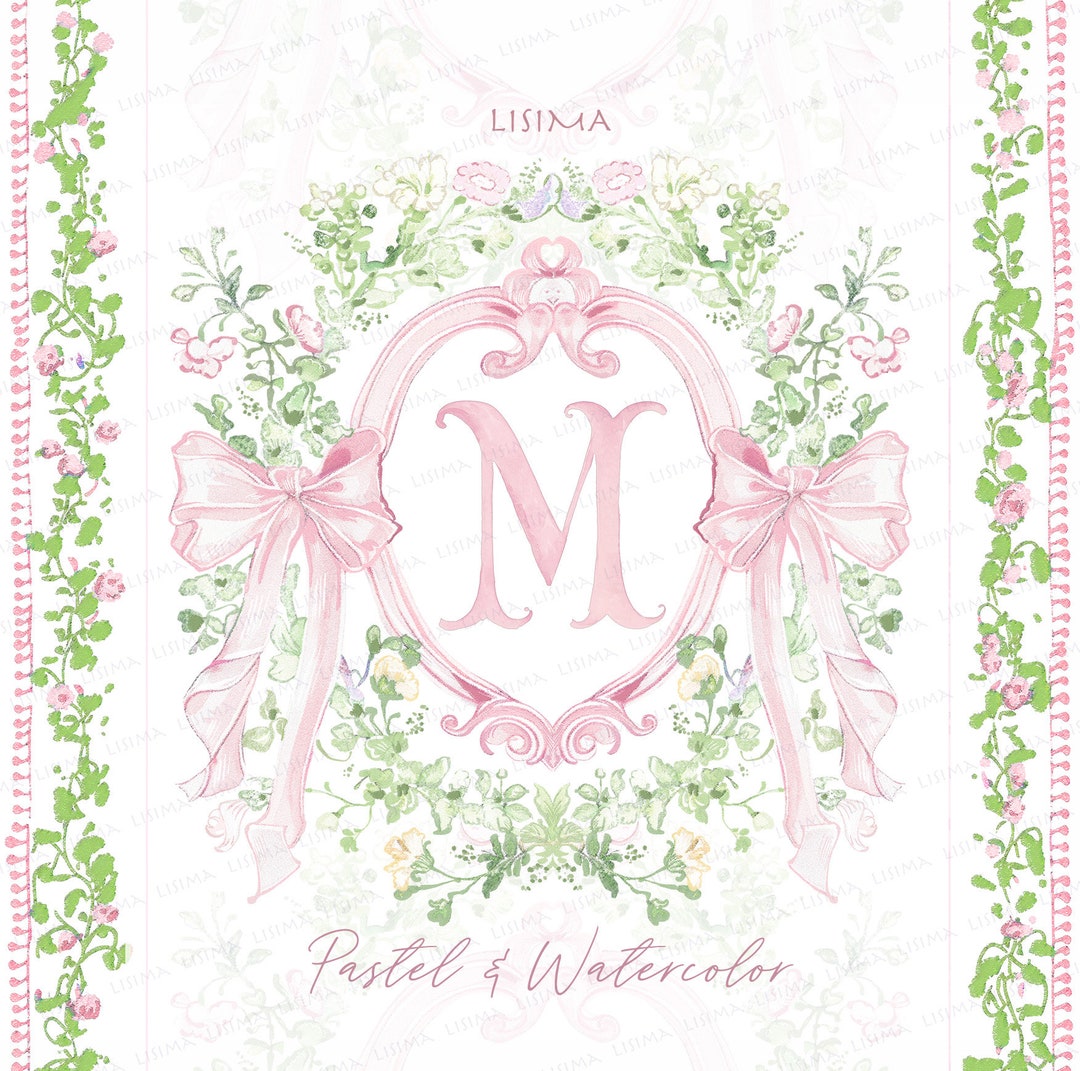 Watercolor Crest Baby Shower Wedding Pink Little Flowers Bow Grand ...