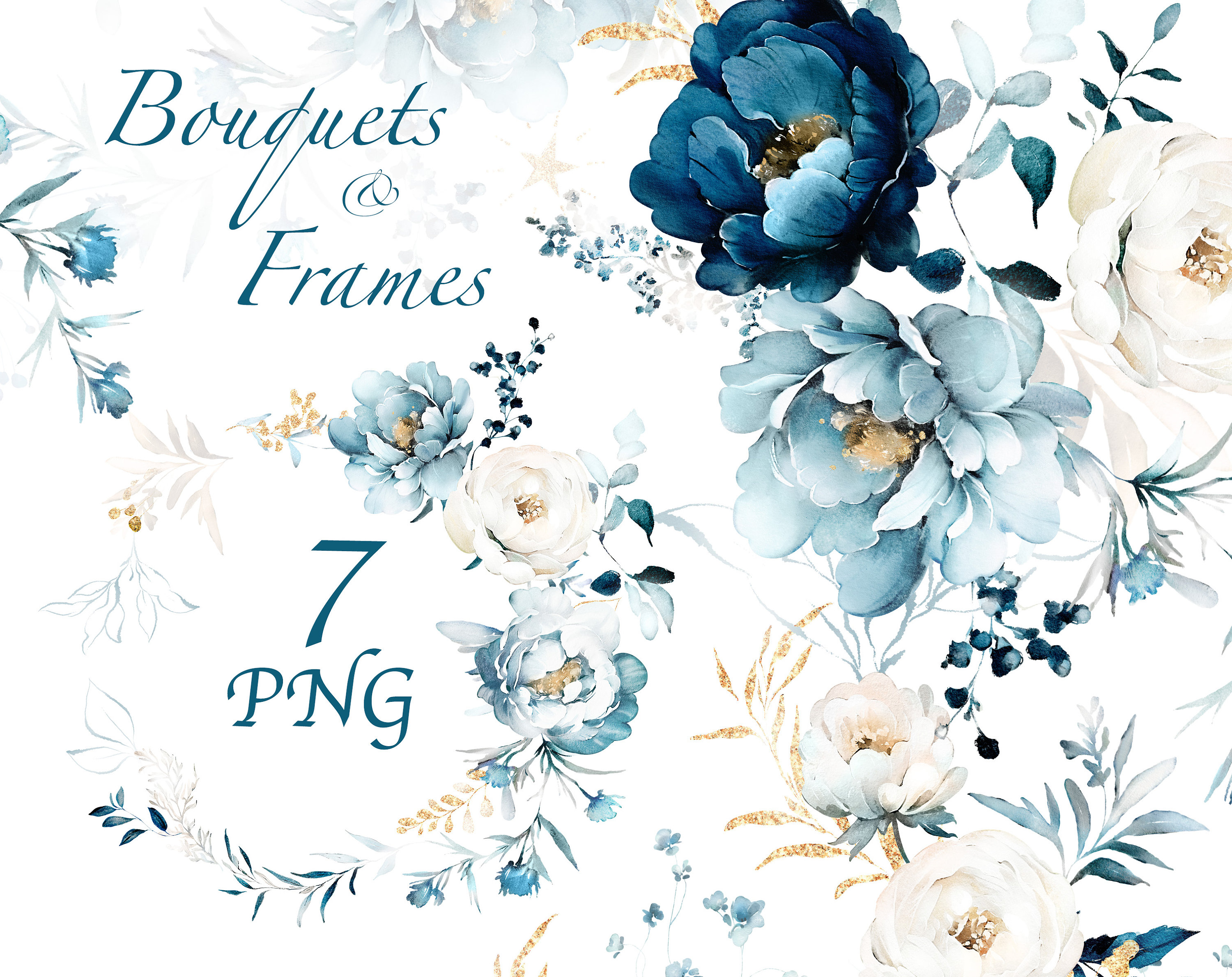 Watercolor Flower Blue Flowers Roses Peonies Floral Garden - Etsy