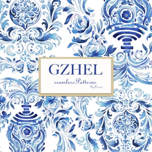 Gzhel, Blue Pattern - Seamless Pattern by LISIMA, PNG, Watercolour Clip ...
